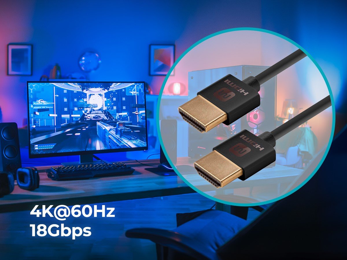 Monoprice 4K High Speed Slim HDMI Cable - 4K60Hz, 18Gbps, HDR, 3ft ...