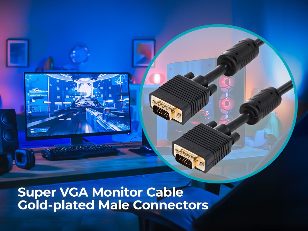 Monoprice 3ft SVGA Super VGA M/M Monitor Cable with Ferrites (Gold ...