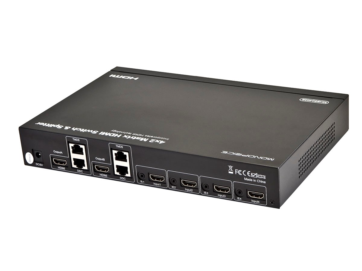 Monoprice 4x2 Matrix HDMI Switch and Splitter over Cat5e/Cat6 Cable ...