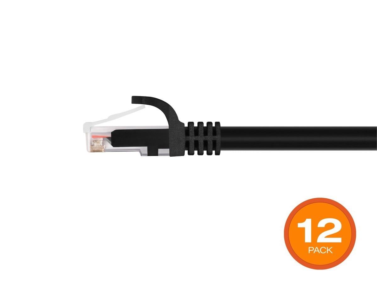 Monoprice Cat6 6in Black 12-Pk Patch Cable, UTP, 24AWG, 550MHz, Pure ...