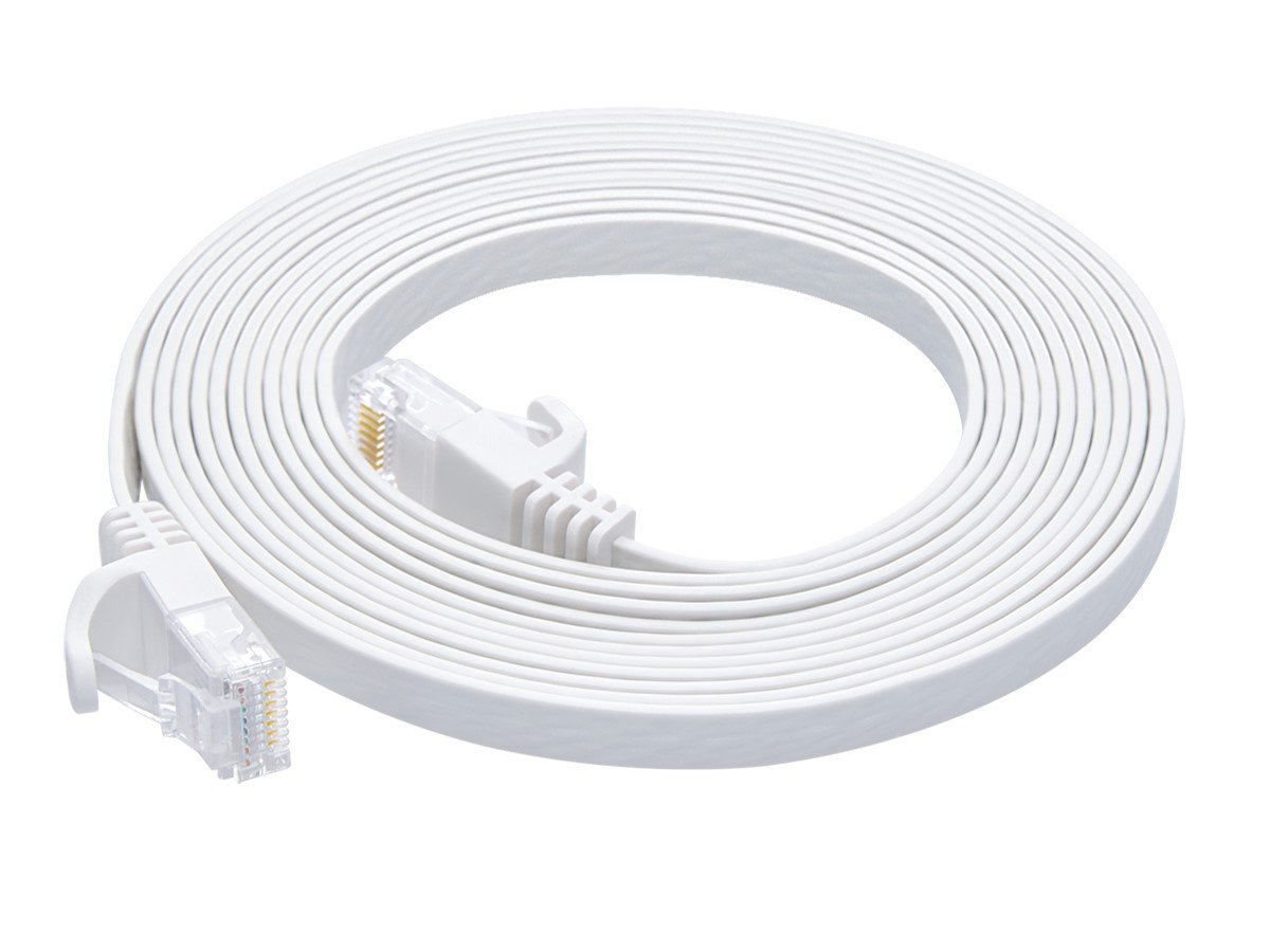 Monoprice Cat6 10ft White Flat Patch Cable, UTP, 30AWG, 550MHz, Pure ...