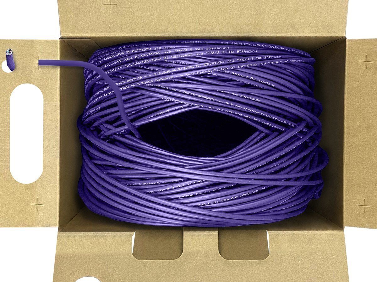 Monoprice Cat6 1000ft Purple CMP UL Bulk Cable, Solid (w/spine), UTP ...