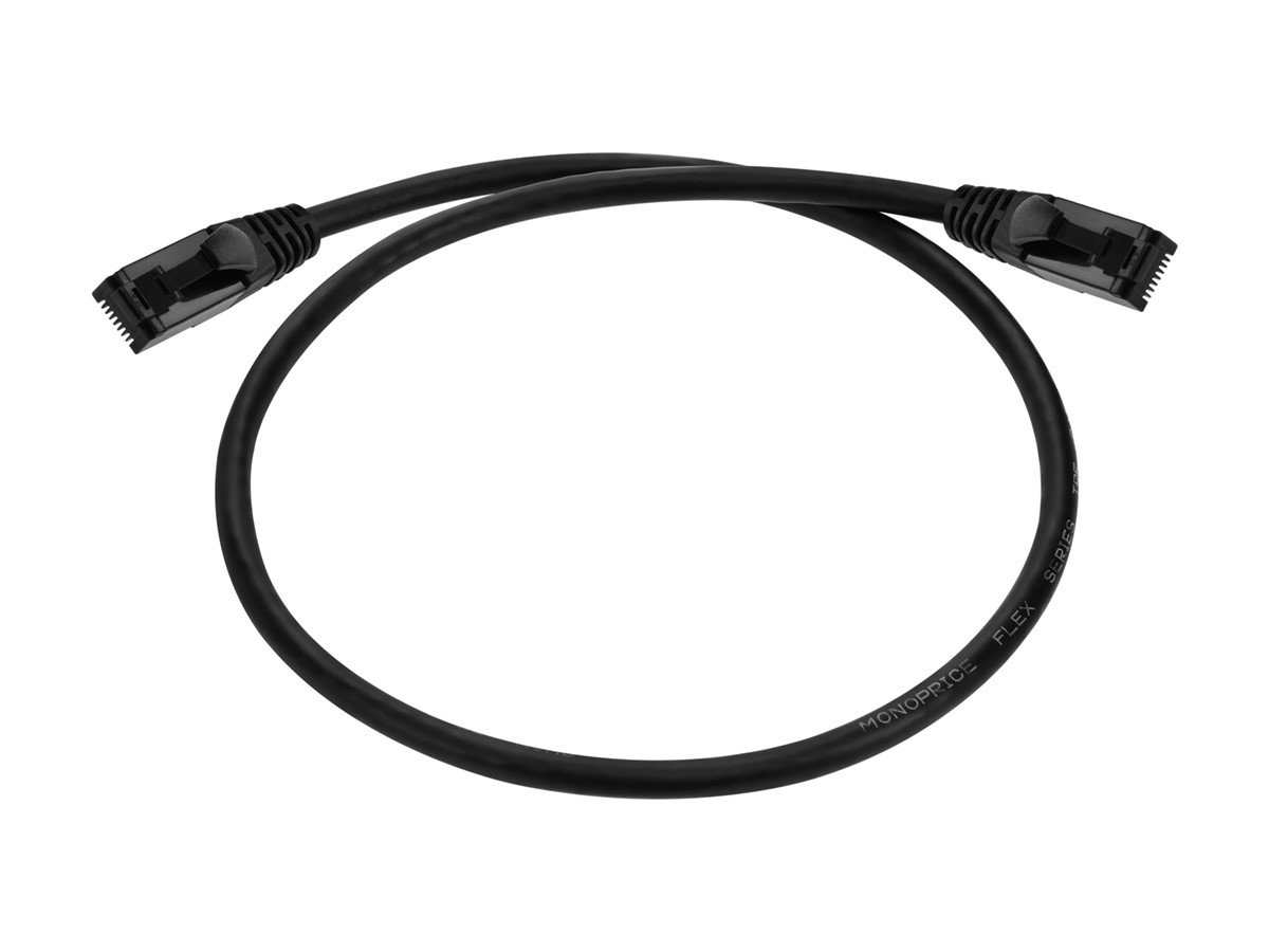 Monoprice Cat6A 2ft Black Flexible TPE Patch Cable, UTP, 24AWG, 500MHz ...