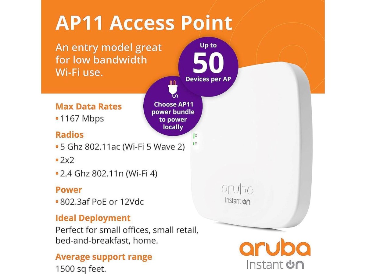 ARUBA INSTANT ON AP11 NO PWR SUPPLY TOP VALUE PROMO PL-3P - Monoprice.com