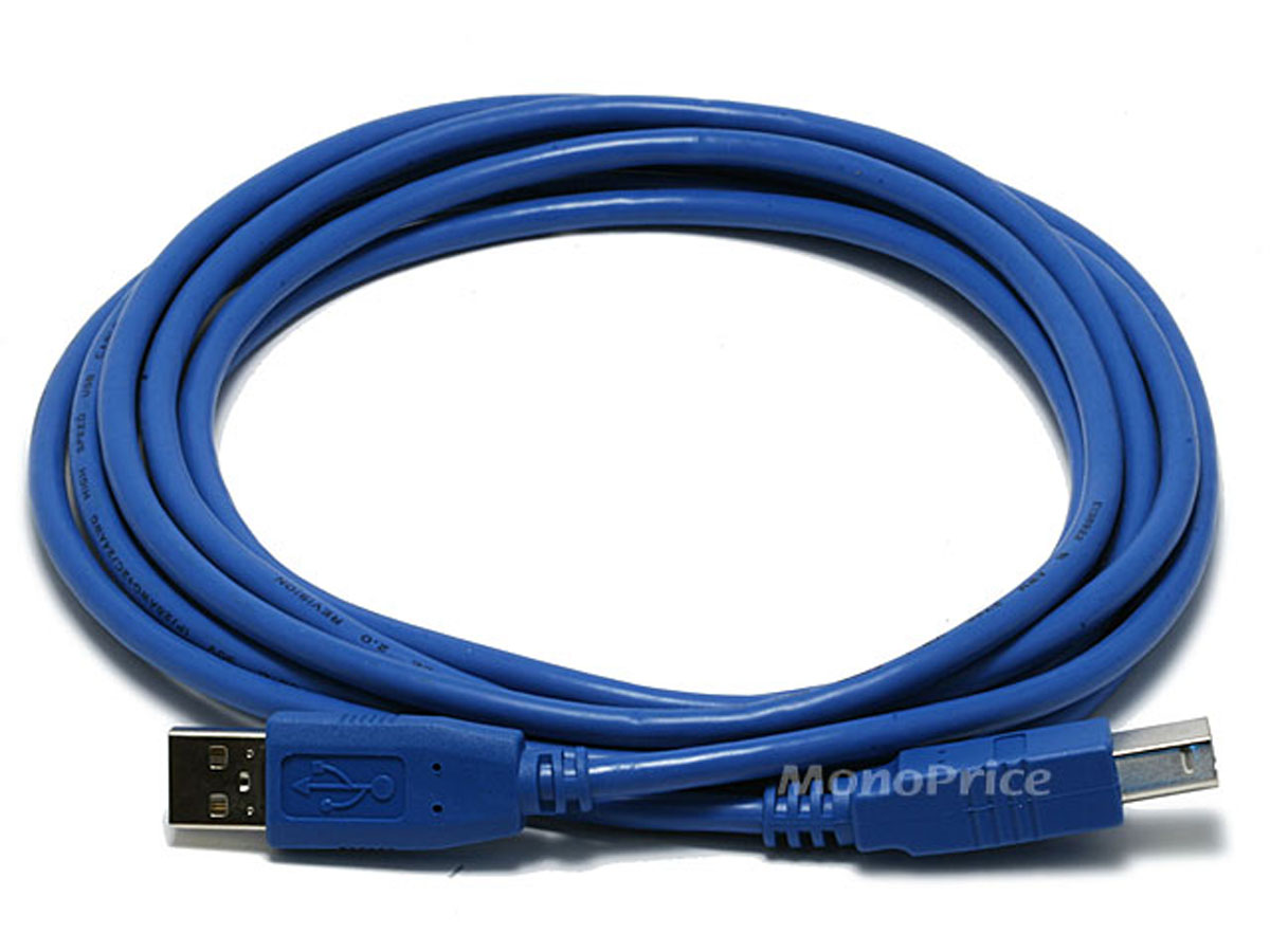 Monoprice USB 2.0 A Male/B Male Cable, 28/24 AWG 10ft - Blue ...